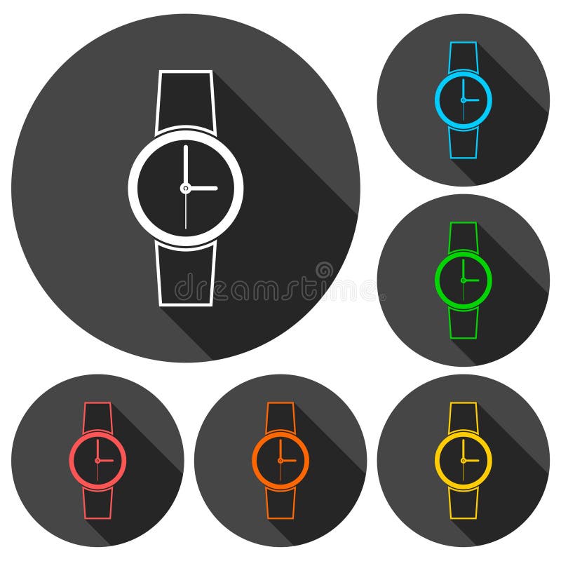 Watch Icons Set with Long Shadow Stock Vector - Illustration of iwatch ...