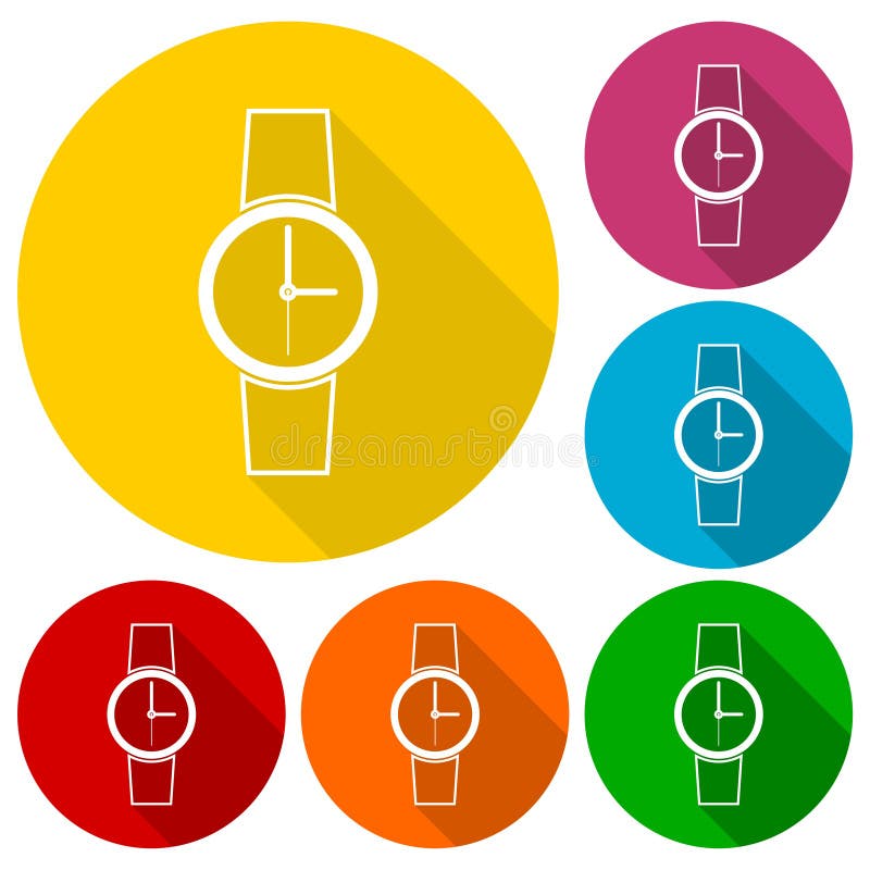Watch Icons Set with Long Shadow Stock Vector - Illustration of ...