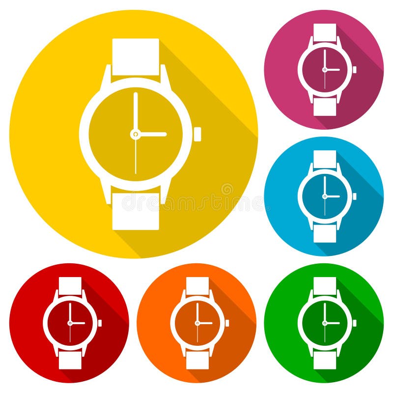 Watch Icons Set with Long Shadow Stock Vector - Illustration of alarm ...