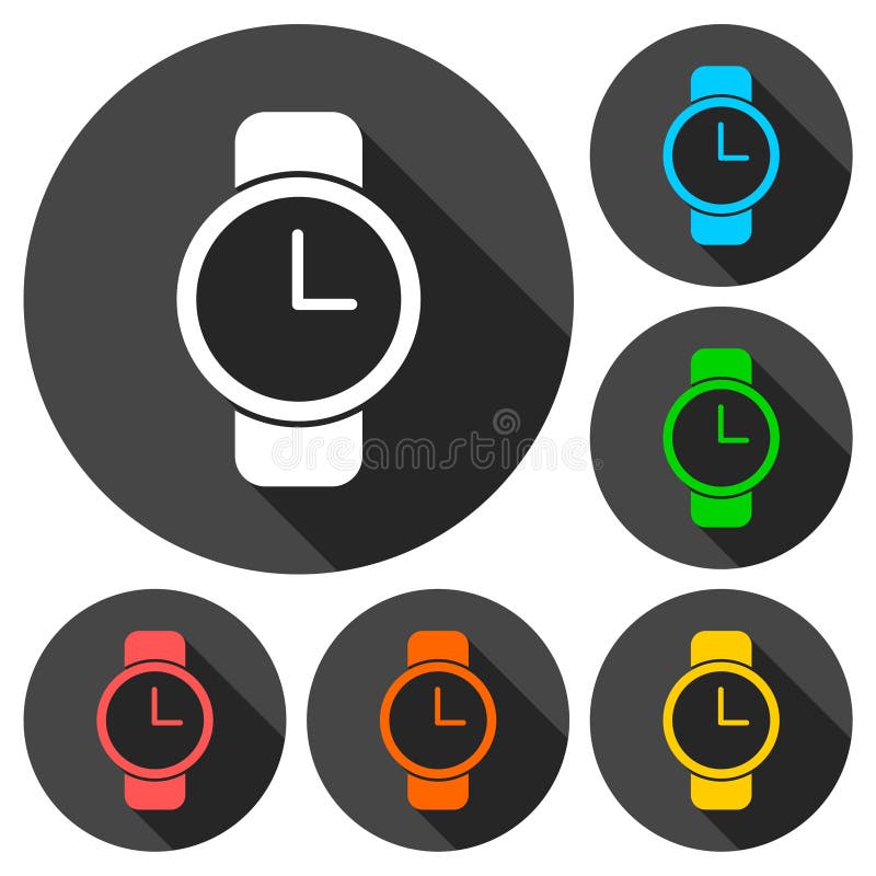Watch Icons Set with Long Shadow Stock Vector - Illustration of flat ...