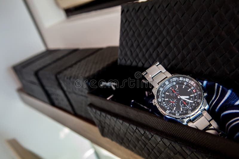 Watch inside the box stock image. Image of diving, black - 61081907