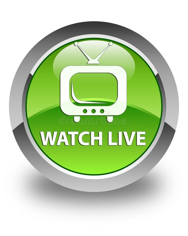 Watch Live Glossy Green Round Button Stock Illustration - Illustration ...