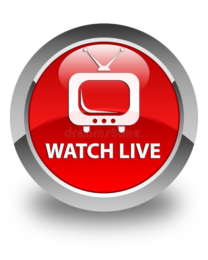 Watch Live Glossy Red Round Button Stock Illustration - Illustration of ...