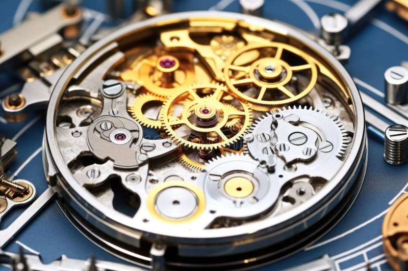 A Watch Mechanism on Top of Its Corresponding Blueprint Stock Image ...