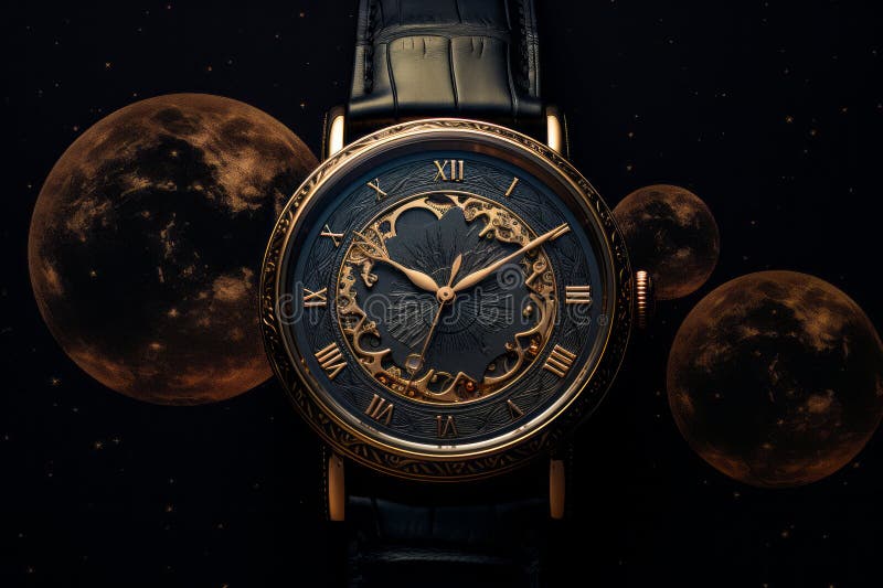Watch with Moon and Phases of the Moon in the Background. Generative AI ...