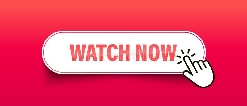 Watch Now Button with Cursor in Flat Style on Red Background. Isolated ...