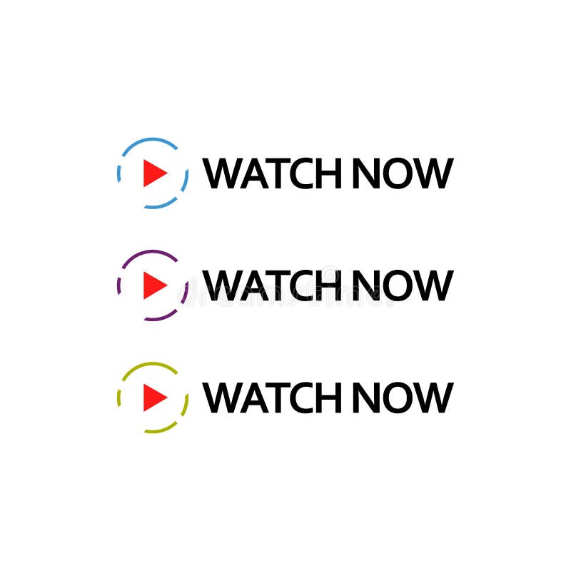 Watch Now Button Logo Icon with Text and Video Play Icon in Different ...