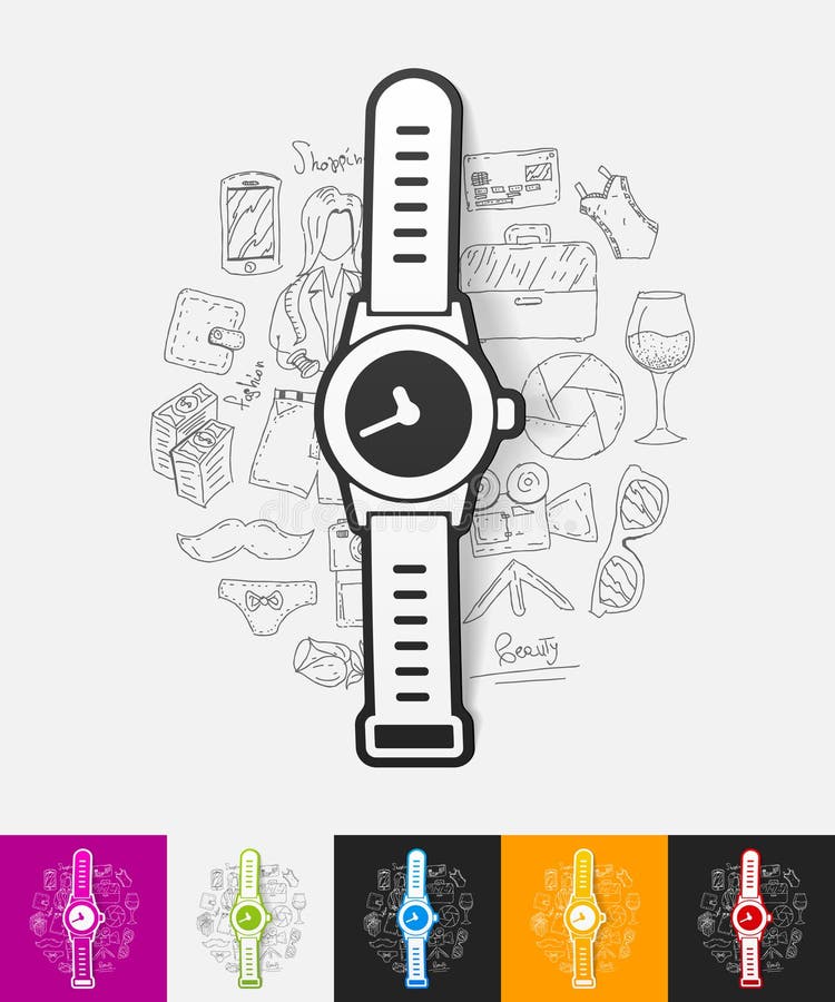 Watch Paper Sticker with Hand Drawn Elements Stock Vector ...