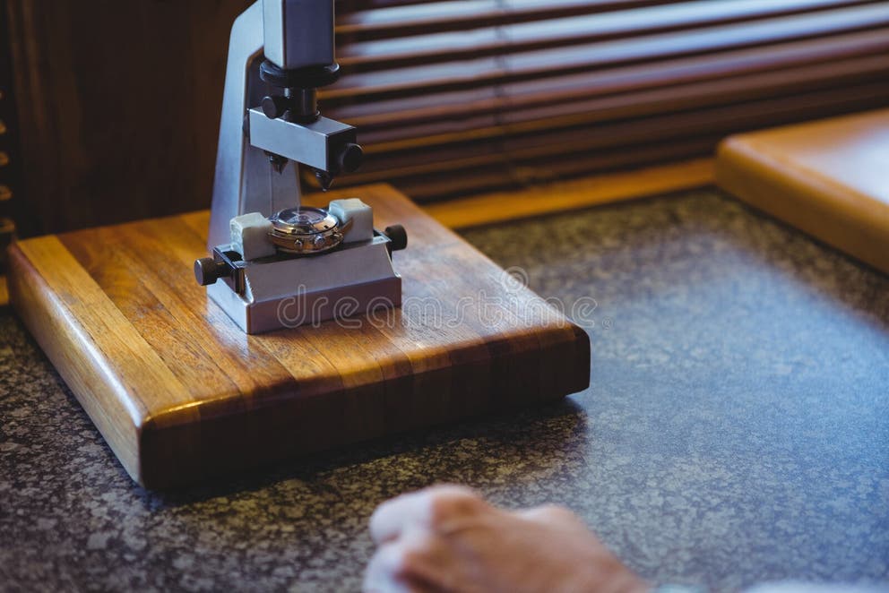Watch Placed on Microscope for Repair Stock Photo - Image of enlarge ...