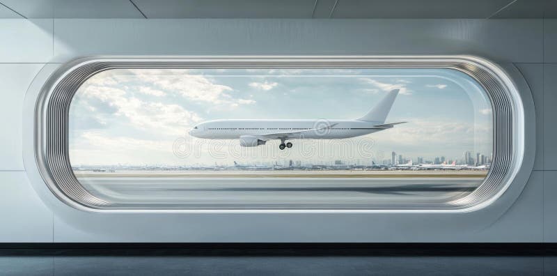 Watch Plane Take Off from Window in Airport Lounge at the Airport Gate ...