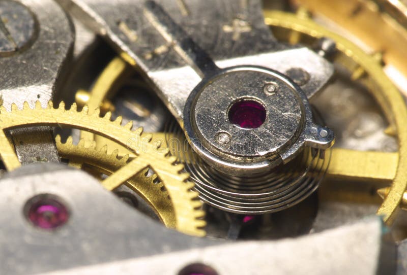 Open Mechanism Of Clock With Spring Stock Image - Image of gearwheels ...