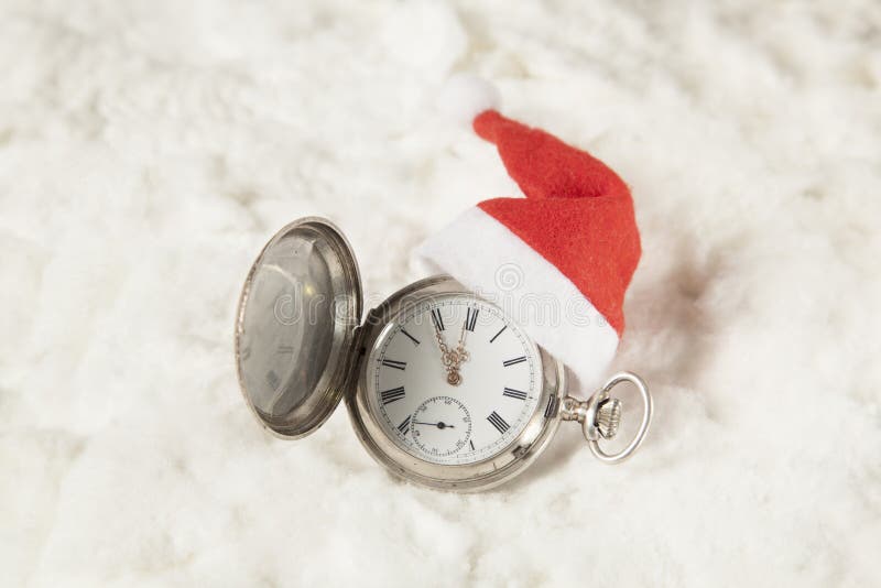 Watch with santa hat stock image. Image of celebrate - 45860659