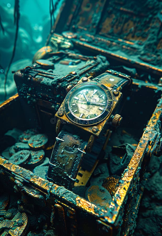 A Watch is Sitting in an Old Box Under Water Stock Image - Image of ...