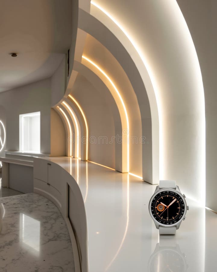 A Watch Sitting on Top of a White Counter in a Room Stock Photo - Image ...