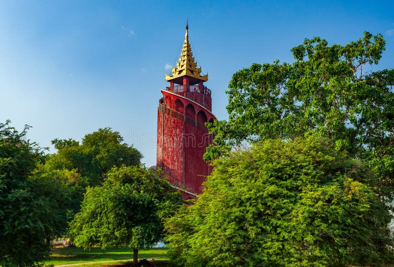 Watch Tower in Mandalay Palace, Myanmar Stock Photo - Image of majestic ...