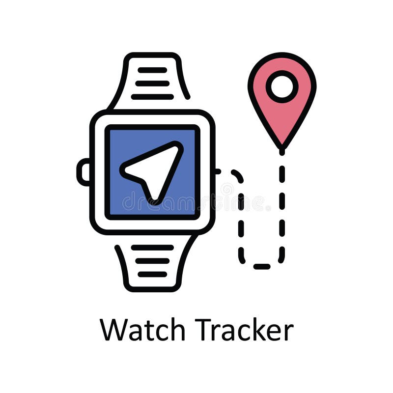 Watch Tracker Vector Fill Outline Icon Design Illustration. Map and Navigation Symbol on White ...