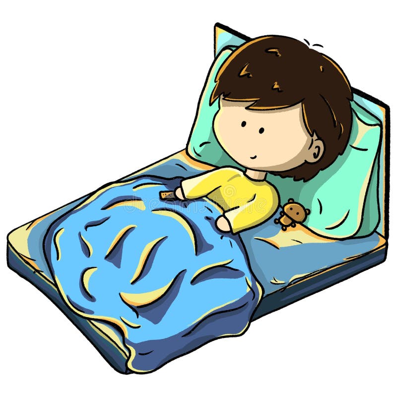 Little Boy Watches TV on Bed Cartoon Illustration, Relax on Bed Stock ...