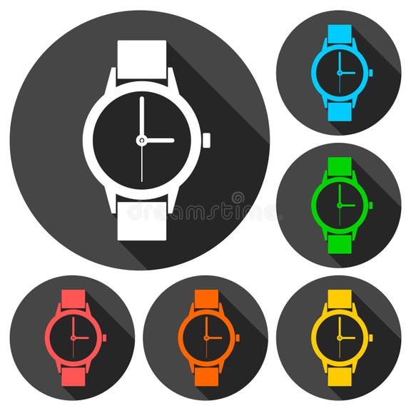 Watch Vector Icons Set with Long Shadow Stock Vector - Illustration of ...