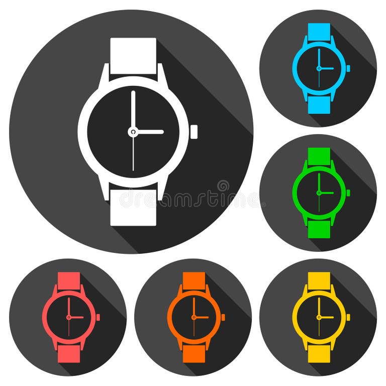 Watch Vector Icons Set with Long Shadow Stock Vector - Illustration of ...
