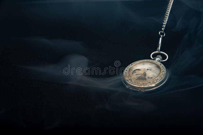 Watch Vintage Pocket with Smoke on Black Background Stock Photo - Image ...
