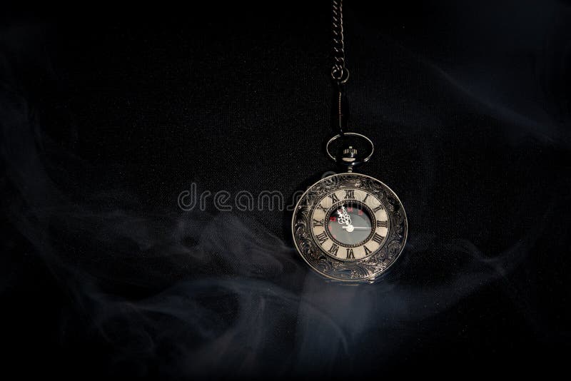Watch Vintage Pocket with Smoke on Black Background Stock Photo - Image ...