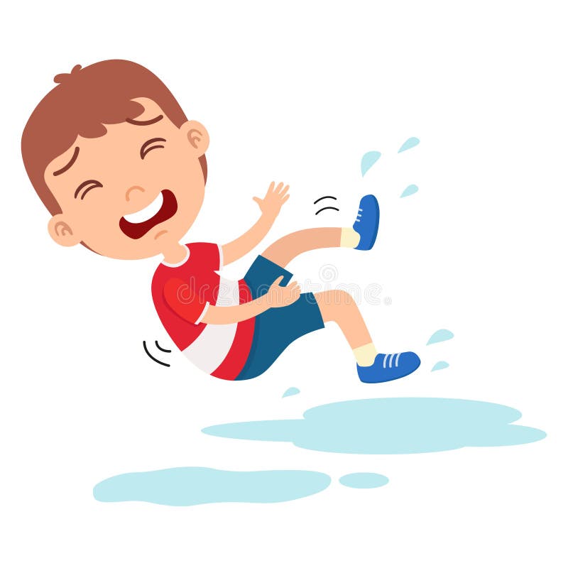 Watch Your Step. Kid Boy Slipping on Water Stock Vector - Illustration ... Watch Your Step. Kid Boy Slipping on Water Stock Vector - Illustration ...