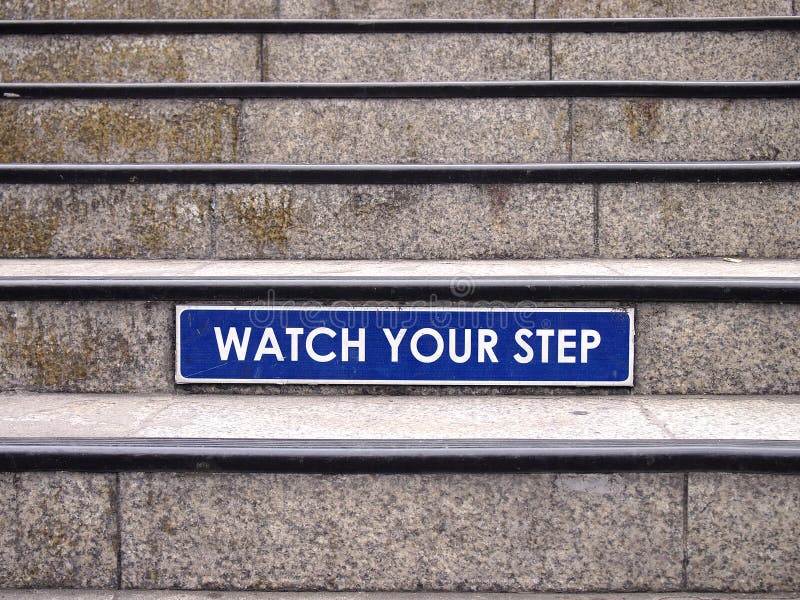 Watch Your Step Sign on a Staircase Stock Image - Image of notify ...