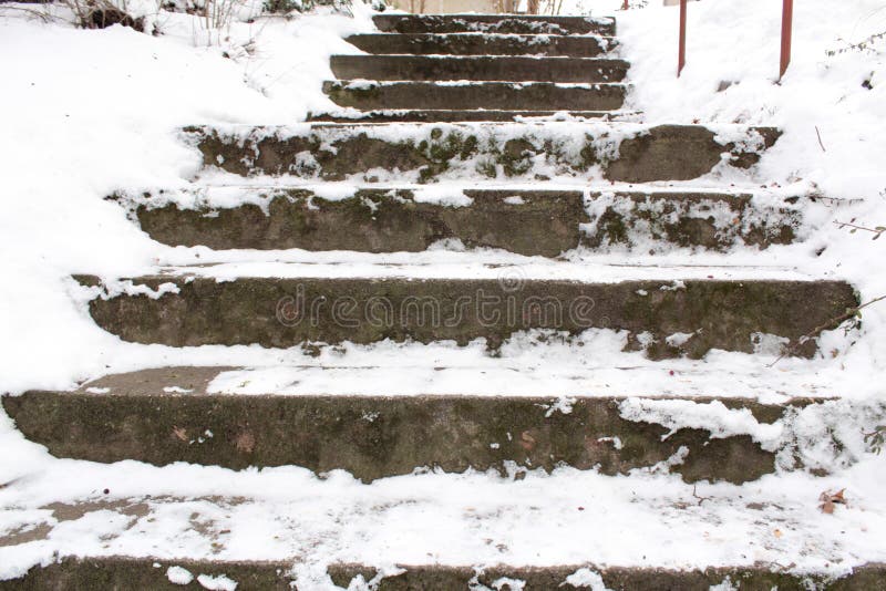 Watch Your Step!Stairs with Ice and Snow. Stock Photo - Image of break ...