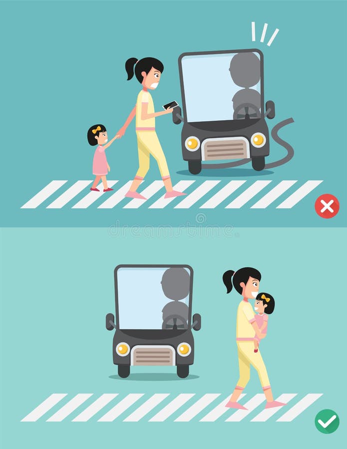 Watch Your Step.women with Child on the Crosswalk Stock Vector ...