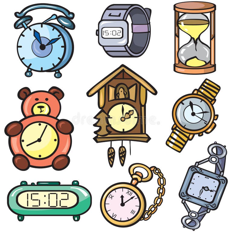 Watches and Clock Icons Set Stock Vector - Illustration of morning ...