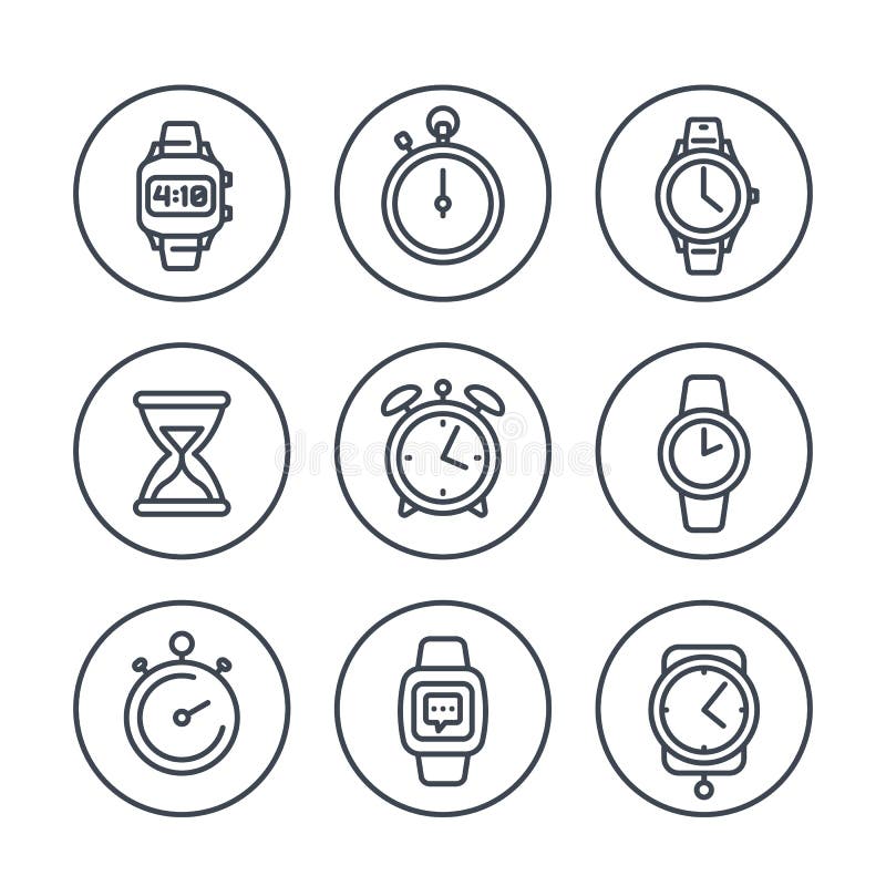 Watches Line Icons on White Stock Vector - Illustration of hourglass ...