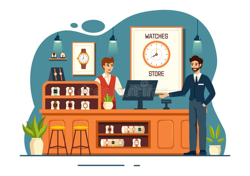 Watches Store Vector Illustration with Presentation of Stylish ...