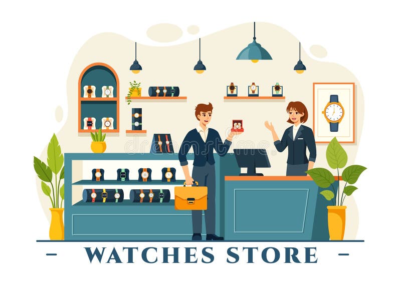 Watches Store Vector Illustration with Presentation of Stylish ...