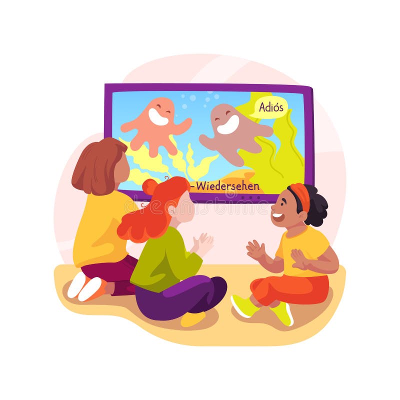 Watching Cartoon in Foreign Language Isolated Cartoon Vector ...