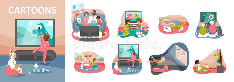 Watching Cartoons Composition Stock Vector - Illustration of technology ...