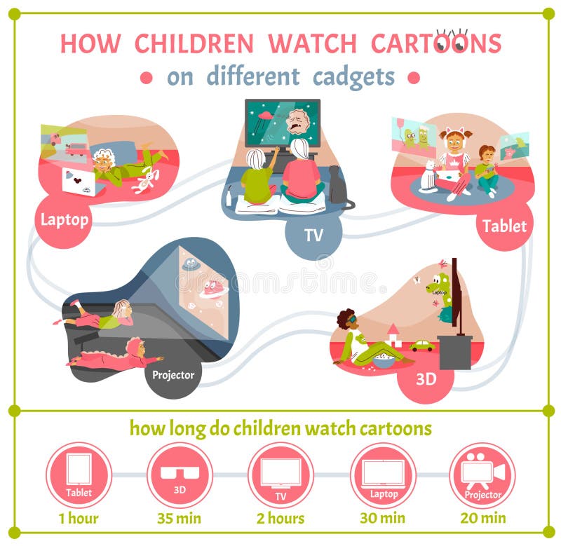 Watching Cartoons Infographic Set Stock Illustration - Illustration of ...