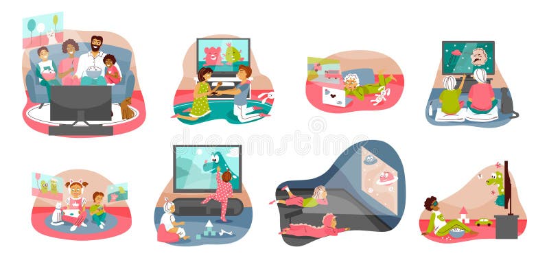 Watching Cartoons Set stock vector. Illustration of occupation - 290324193