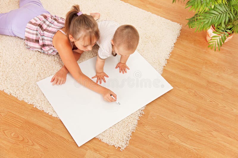 Watching the Drawing on White Board Stock Image - Image of floor ...
