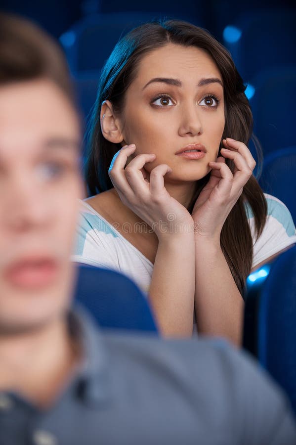 Watching an Exciting Movie. Stock Image - Image of pensive, audience ...
