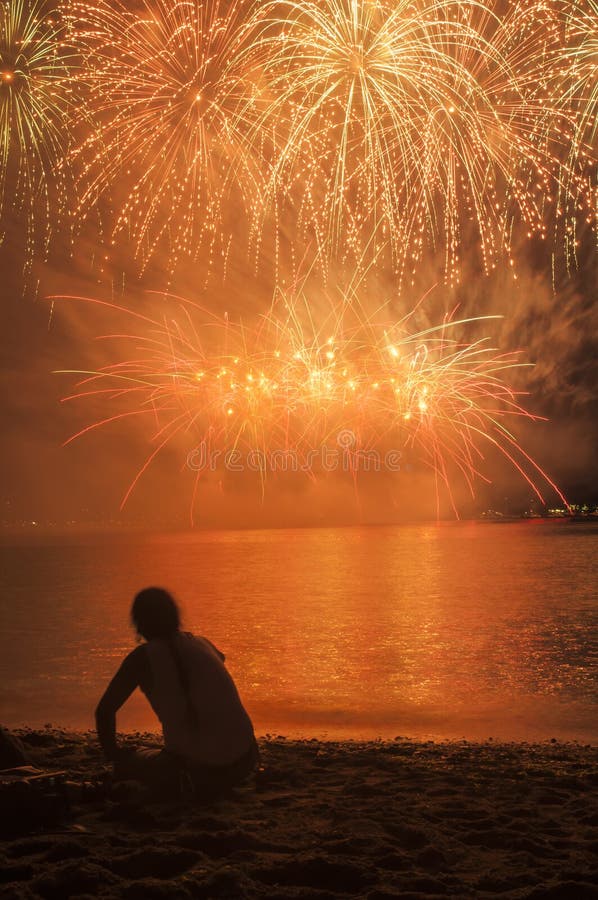 Watching the firework stock photo. Image of alone, firework - 75218224