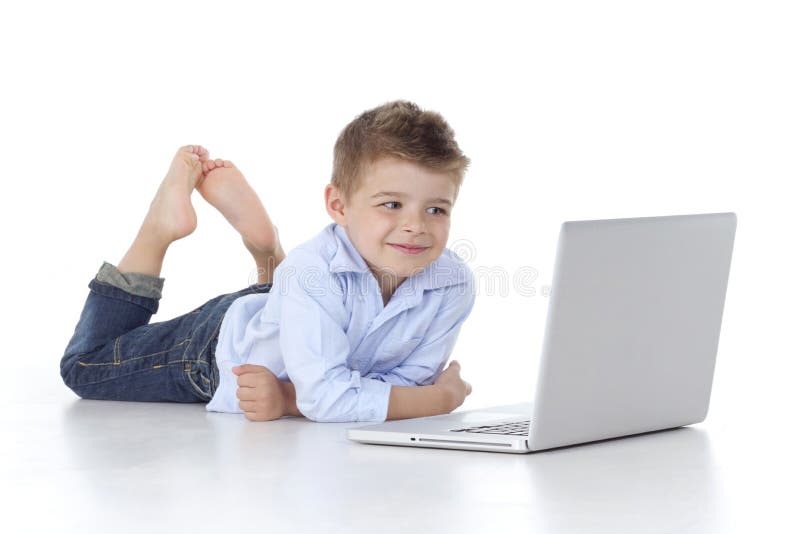 Child Looks at the Computer Stock Image - Image of friendly ...