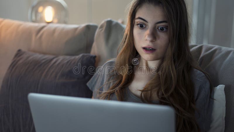 Watching Movie on the Laptop Computer Stock Image - Image of girl ...