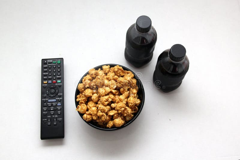 Caramelized Popcorn Ready To Eat Watching a Movie on TV Accompanied by ...