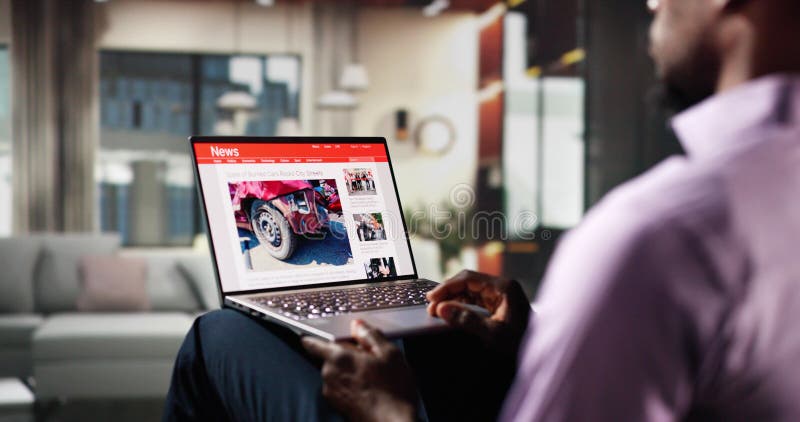 Watching News on Laptop Computer Screen Online Stock Photo - Image of ...