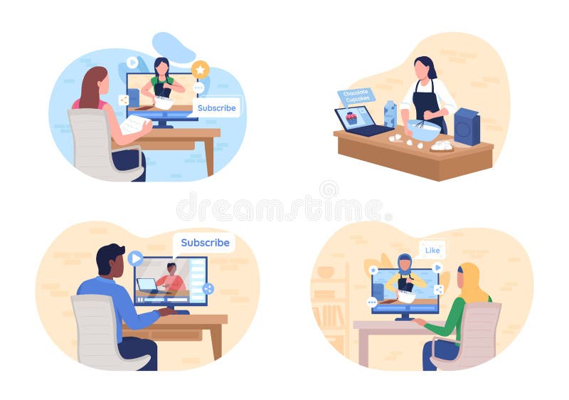 Watching Online Tutorial 2D Vector Web Banner, Poster Set Stock Vector ...