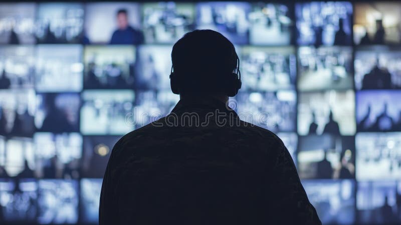 Watching Over Us Security Control Room Operator Monitoring Surveillance ...