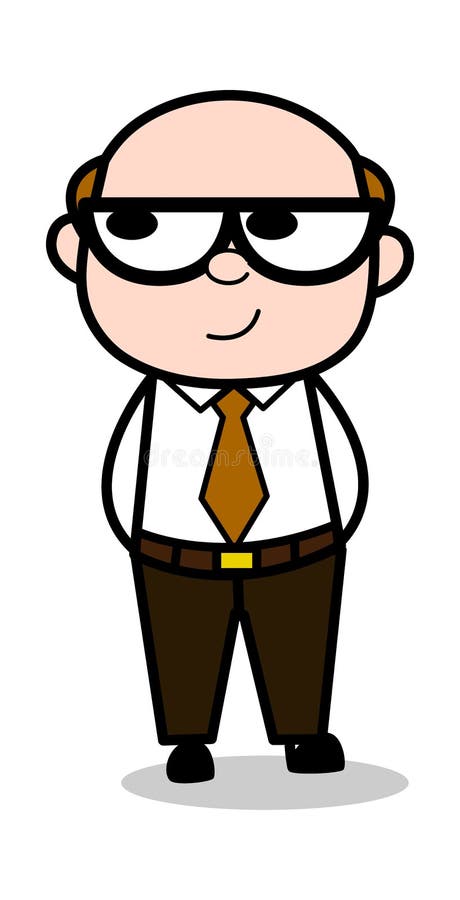 Watching and Smiling - Retro Cartoon Office Old Boss Man Vector ...