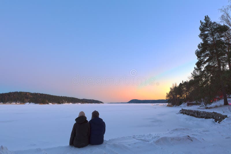 Watching the sunset stock photo. Image of winter, frozen - 89582474