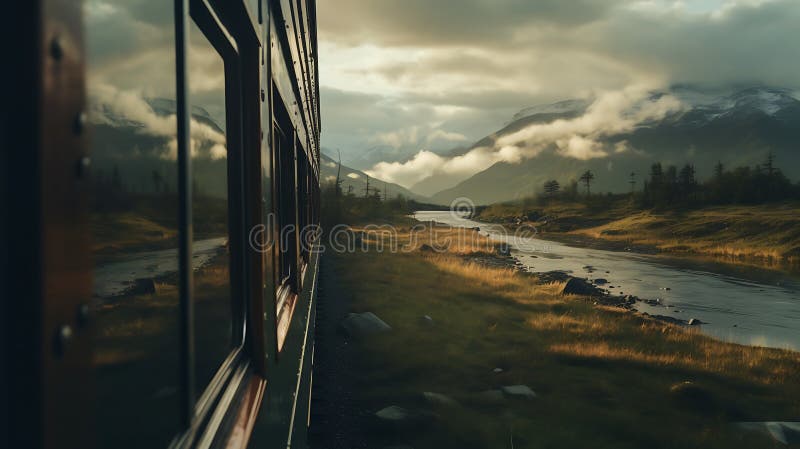 Watching the Sunset Over the Fields from a Moving Train Window Stock ...