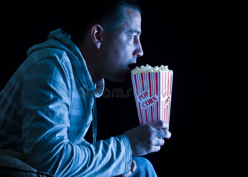 Watching TV , Eating Popcorn Stock Image - Image of entertainment ...